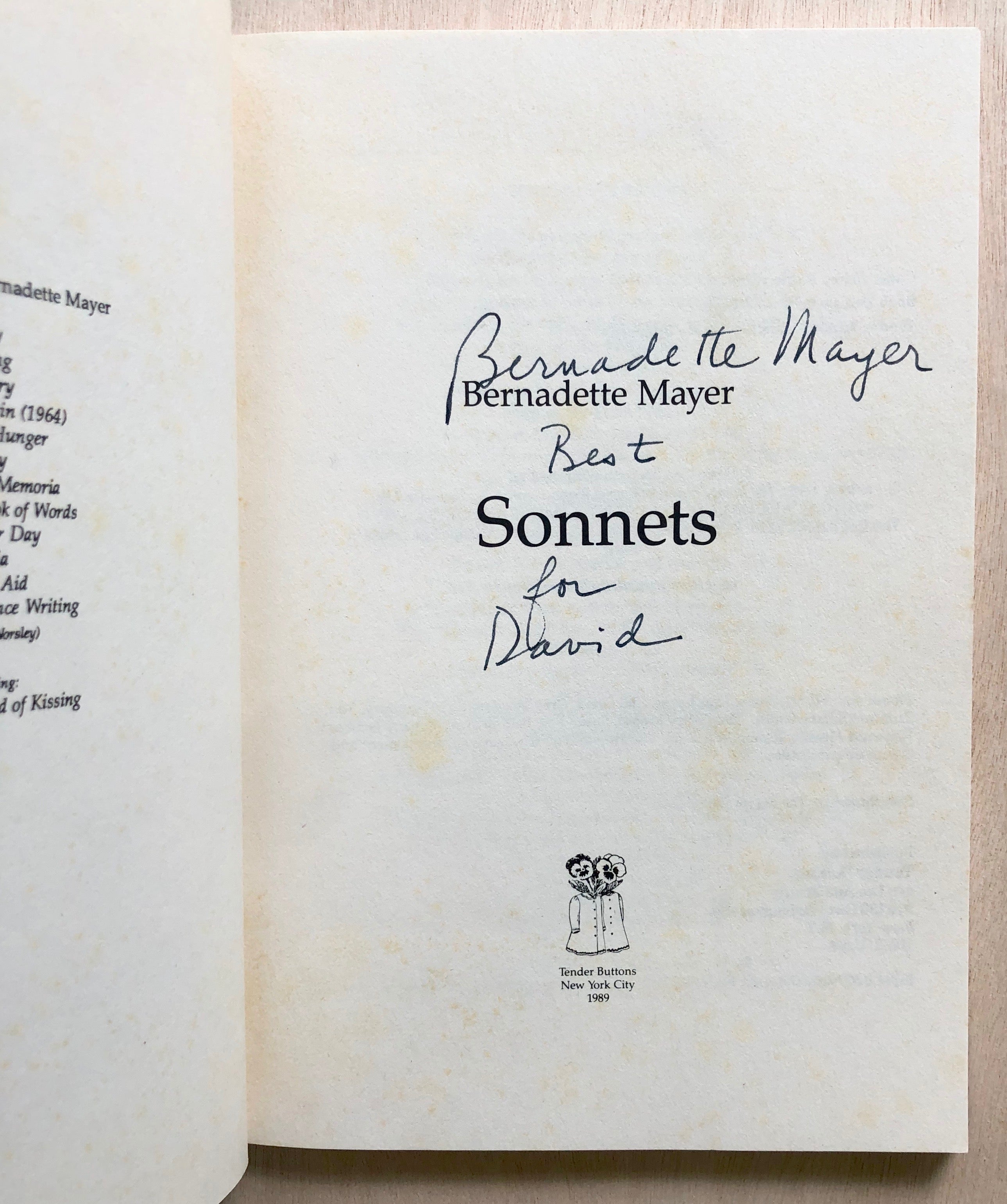 SONNETS by Bernadette Mayer (SIGNED) – Familiar Trees