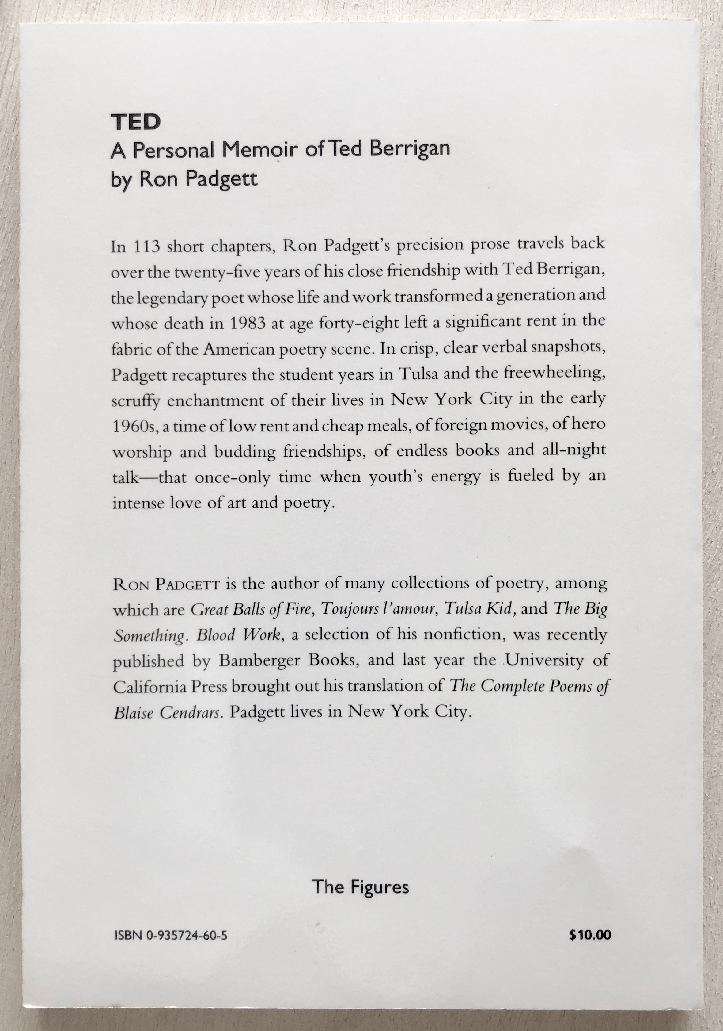 TED: A PERSONAL MEMOIR OF TED BERRIGAN by Ron Padgett – Familiar Trees